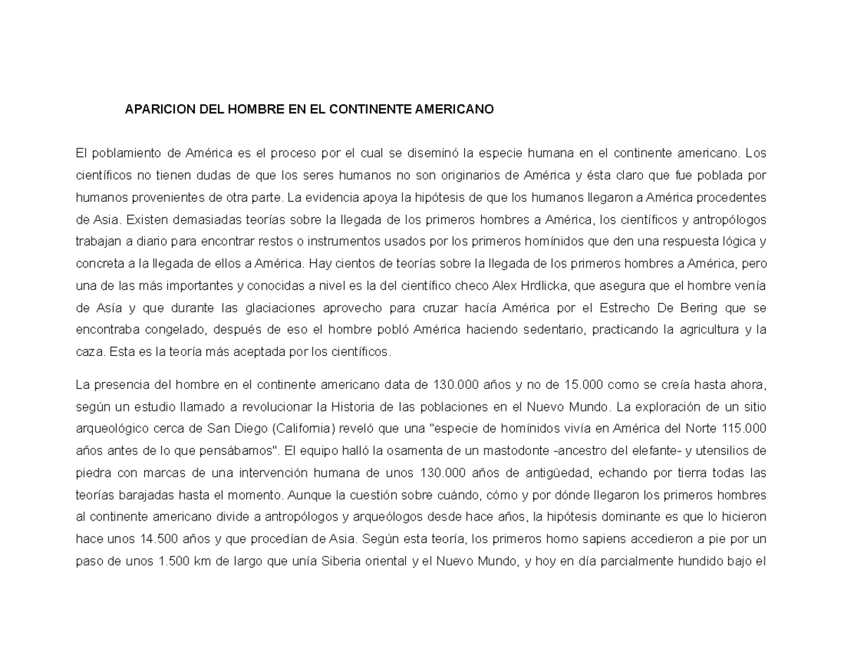 Aparicion DEL Hombre EN EL Continente Americano - APARICION DEL HOMBRE ...