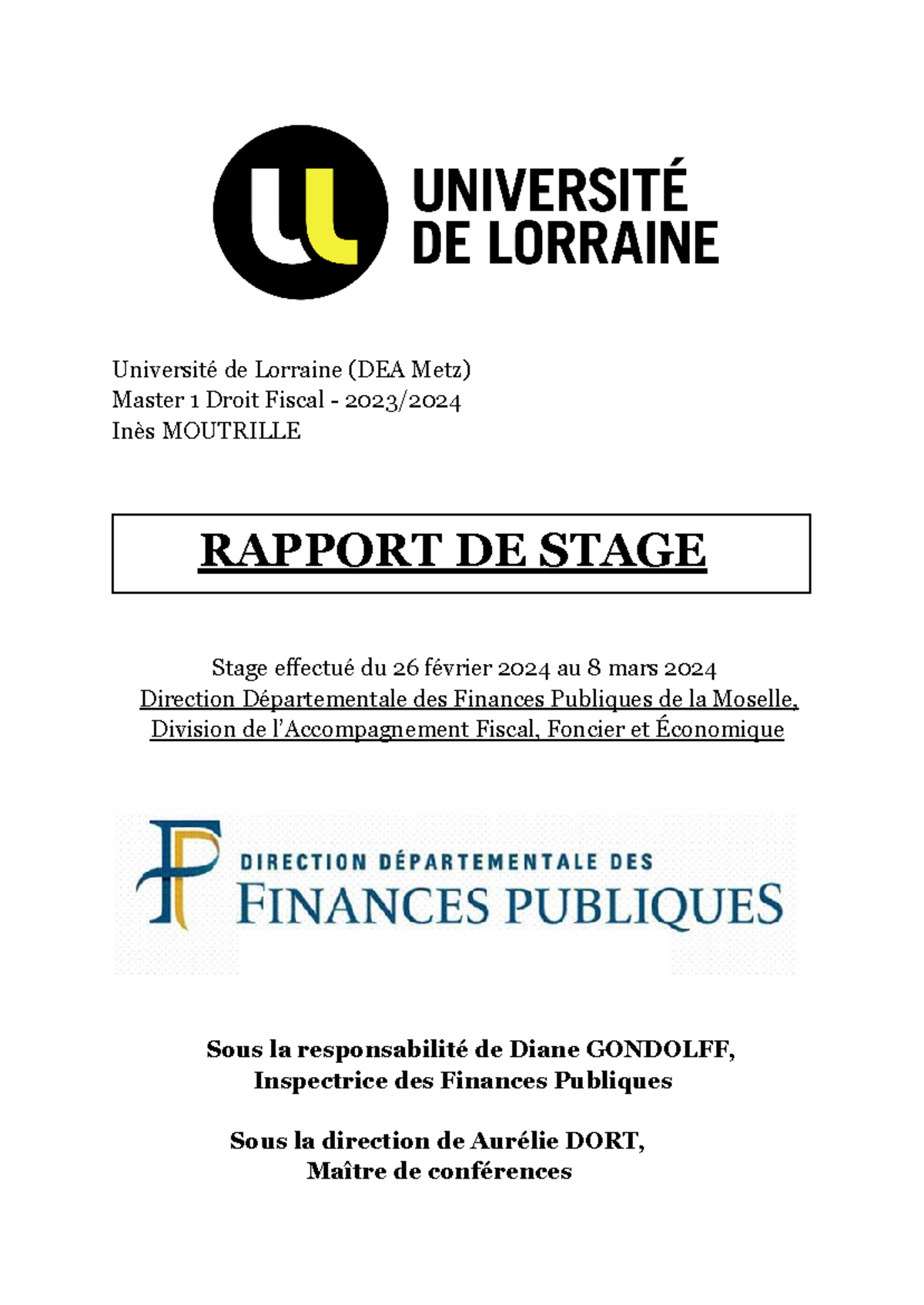 Rapport de Stage Problématisé - Université de Lorraine (DEA Metz ...