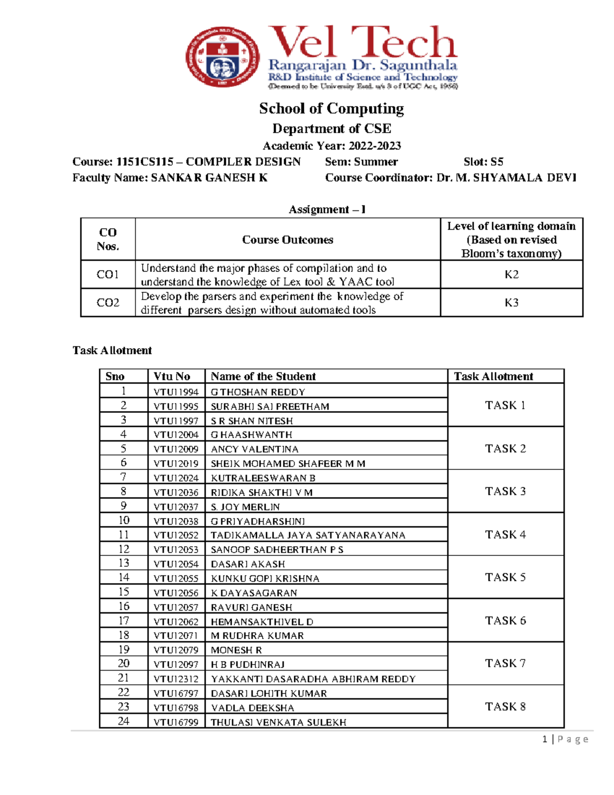HOME Assignement-1 S5 Updated - School of Computing Department of CSE ...