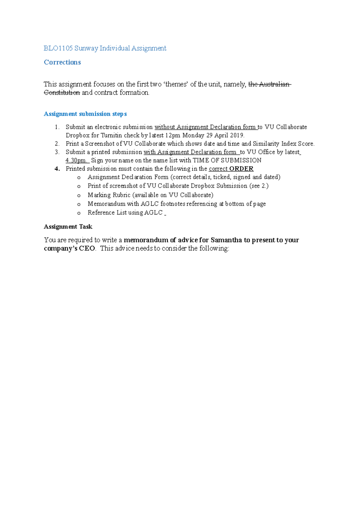 BL assignment format - BLO1105 Sunway Individual Assignment Corrections ...