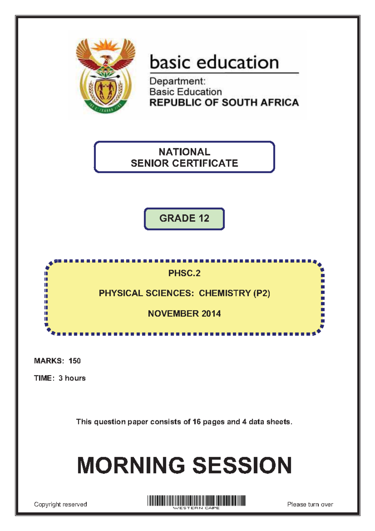 Physical Sciences-P2 - Study material - MARKS: 150 TIME: 3 hours This ...
