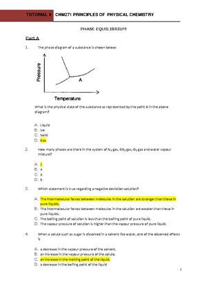 CHM271 - Tutorial 6 - Phase Equilibrium - PHASE EQUILIBRIUM Part A The ...
