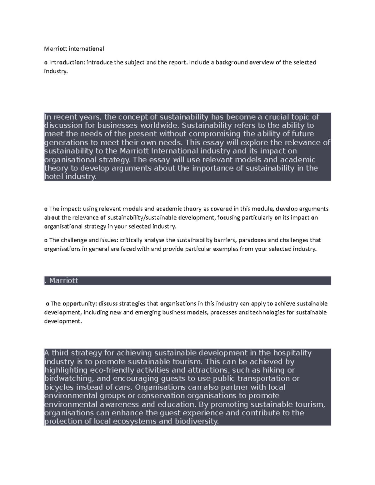 Marriott international - Include a background overview of the selected ...