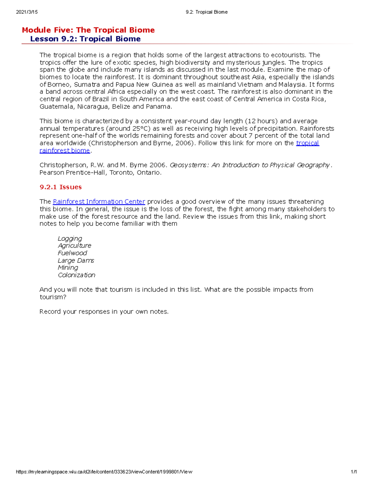 9.2 Tropical Biome - ES-295-OC3 - Ecotourism & the Environment - 2021/3 ...