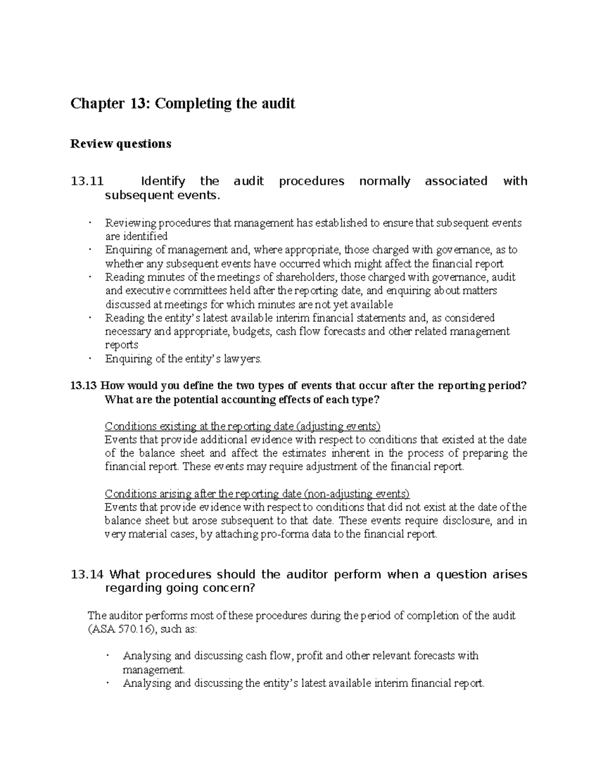 Chapter 13 tut questions w solutions - Chapter 13: Completing the audit Review questions 13 ...