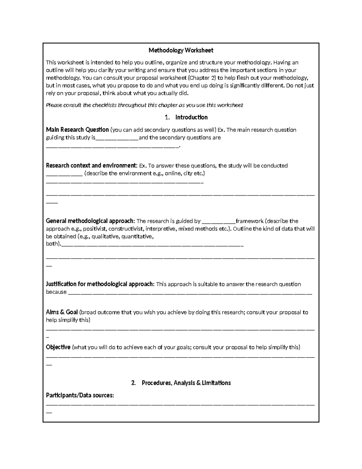 Methodology-Worksheet - Methodology Worksheet This worksheet is ...