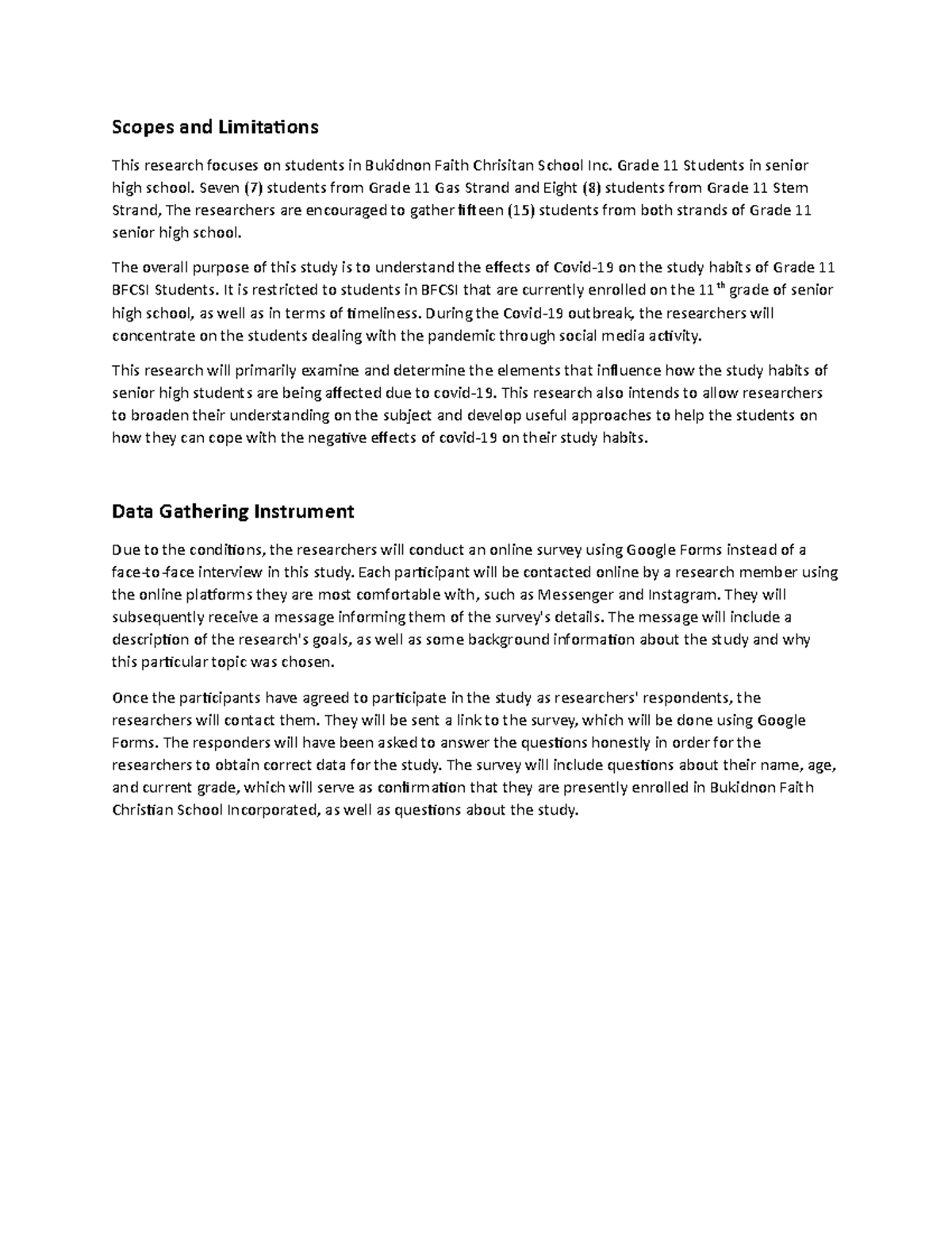 (Scopes and Limitations) and (Data Gathering Instrument) - Scopes and ...