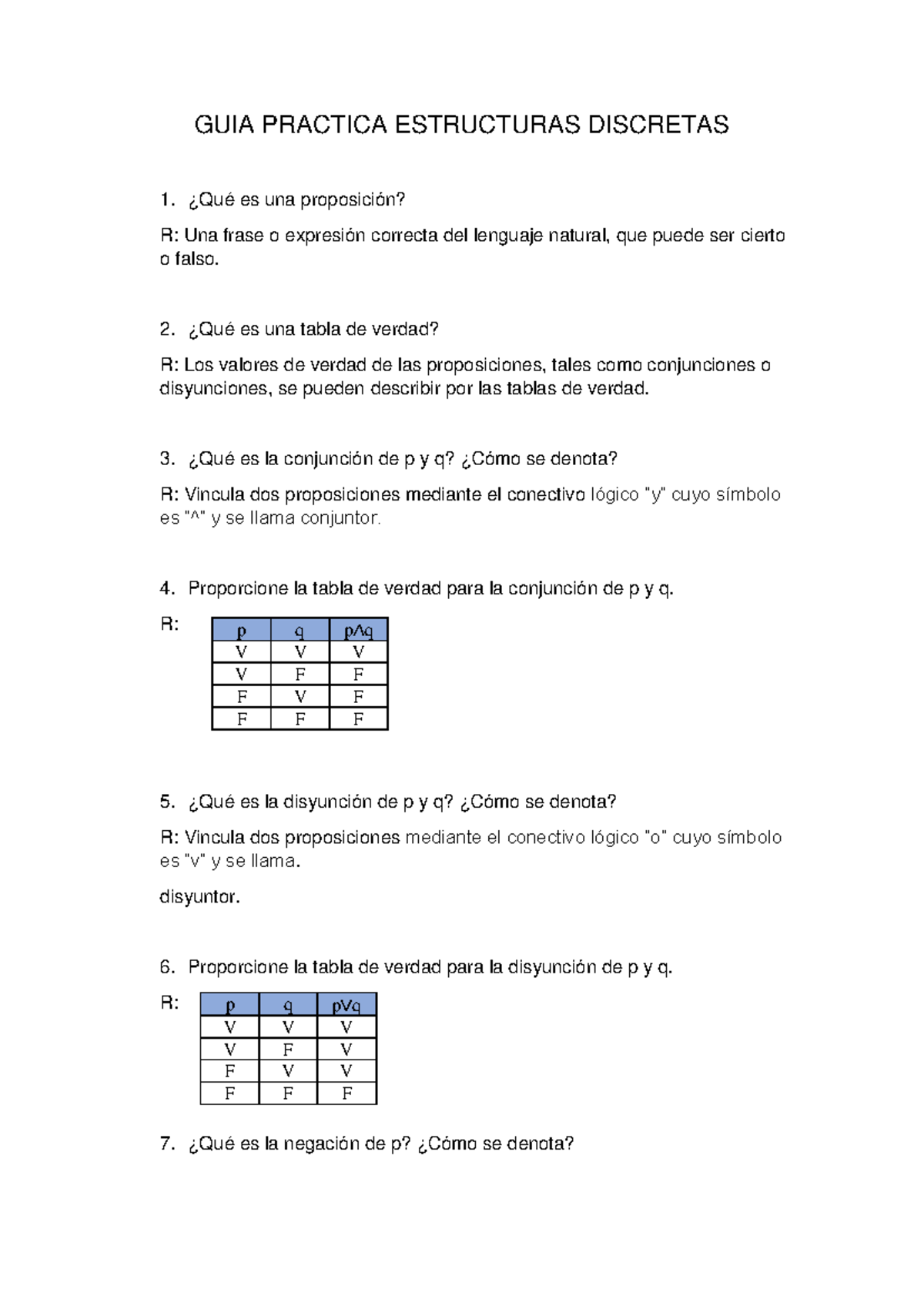 Guia de trabajo Estructuras Discretas - GUIA PRACTICA ESTRUCTURAS DISCRETAS ¿Qué es una ...