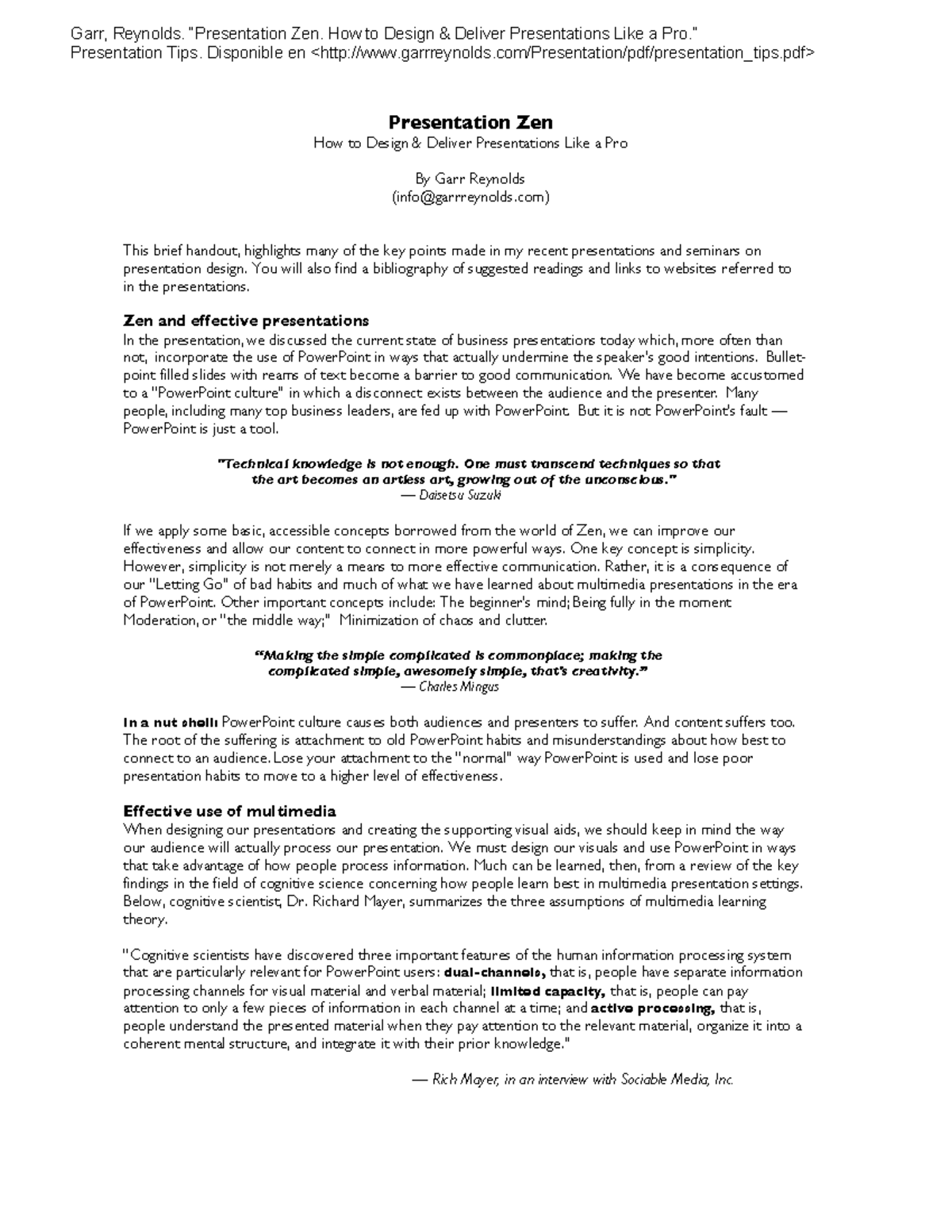 Reynolds Presentation Zen-2 - Presentation Zen How to Design & Deliver ...