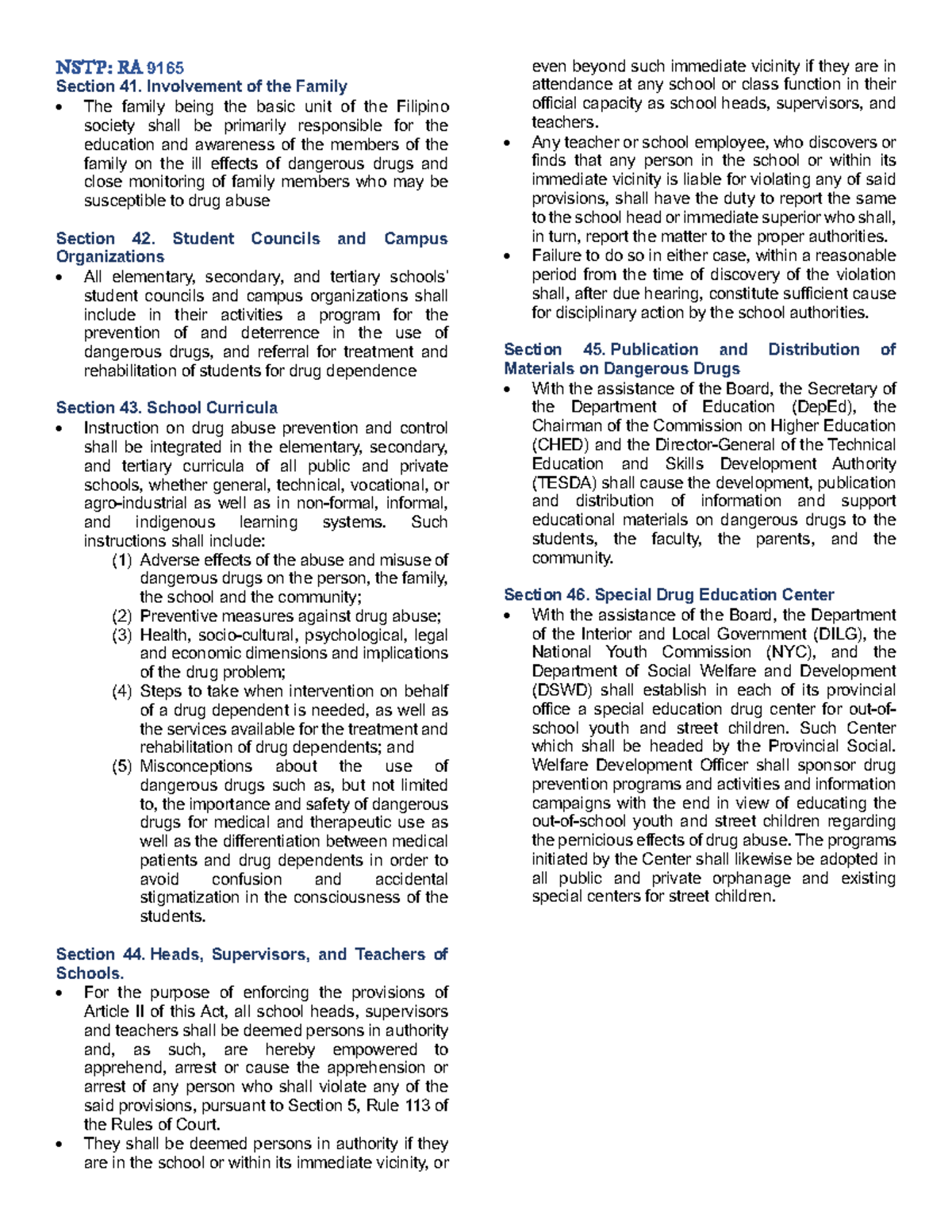 RA 9165: Drugs Act - NSTP: RA 9165 Section 41. Involvement of the ...