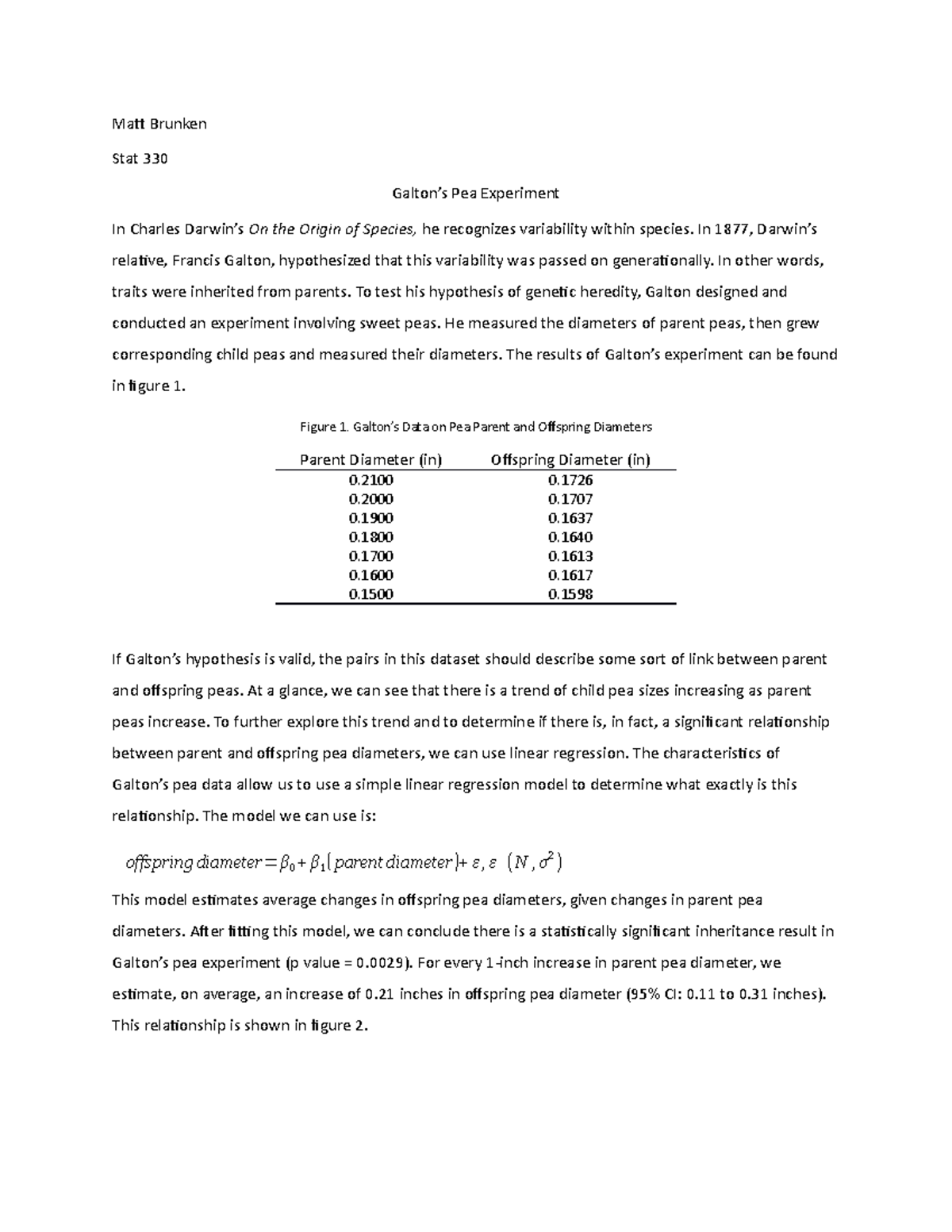 Non-technical report - Grade: A - Matt Brunken Stat 330 Galton’s Pea ...