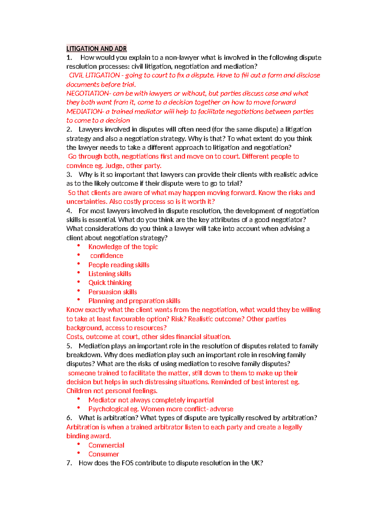 LIP Sem 3 - law in practice answers - LITIGATION AND ADR 1. How would ...