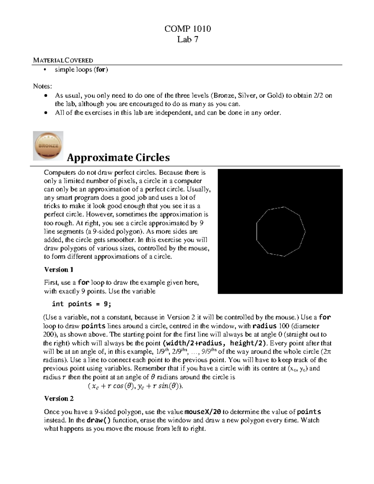 laboratory00007 - COMP 1010 Lab 7 MATERIAL COVERED simple loops (for ...
