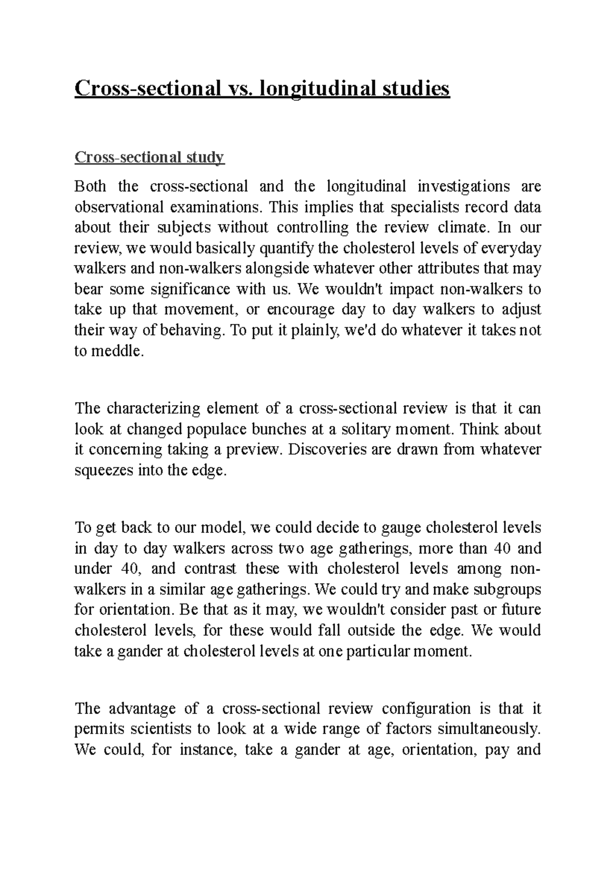 Cross-sectional vs. longitudinal studies - Cross-sectional vs ...