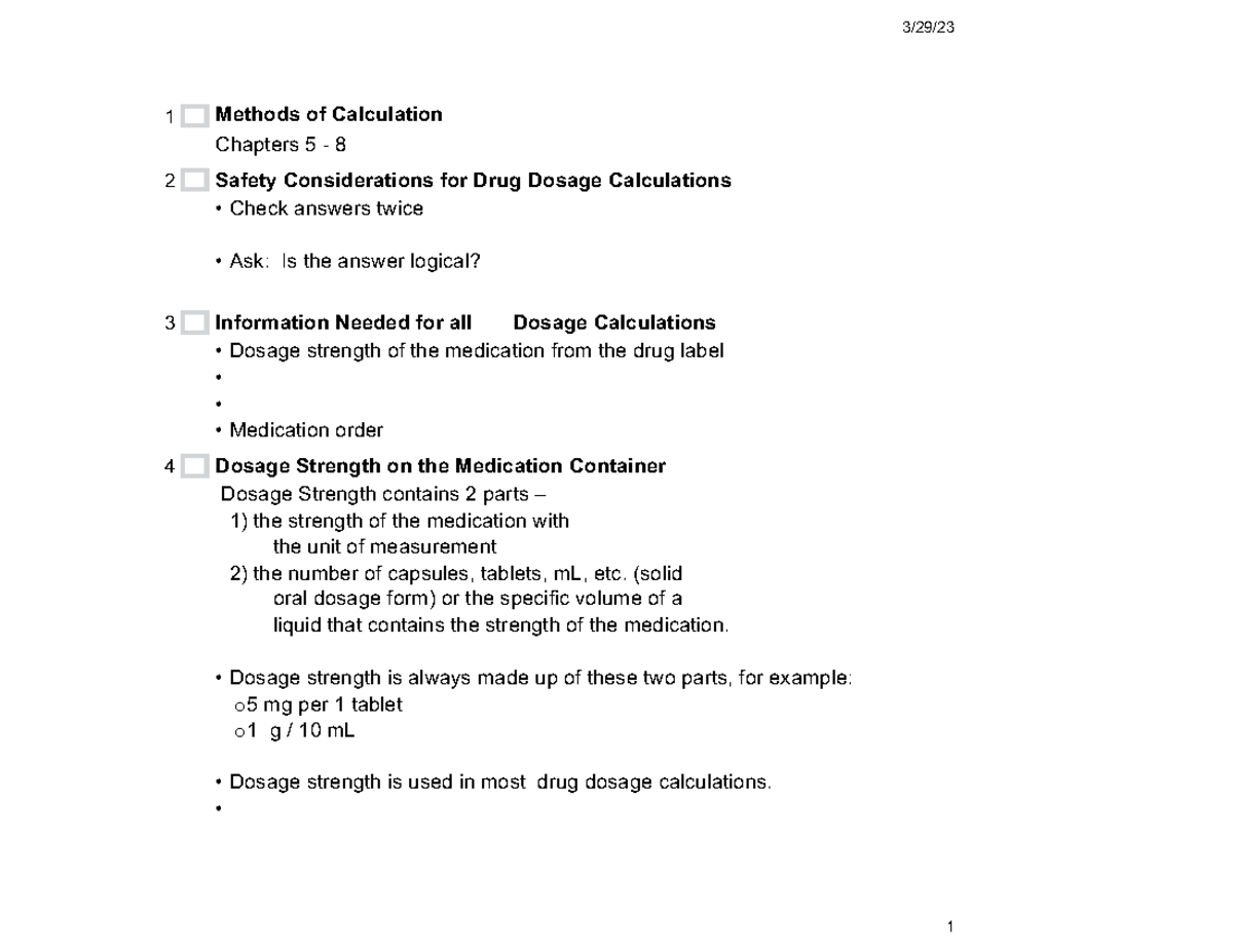 Dimensioanl analysis(1) - 3/29/ 1 Methods of Calculation Chapters 5 - 8 ...