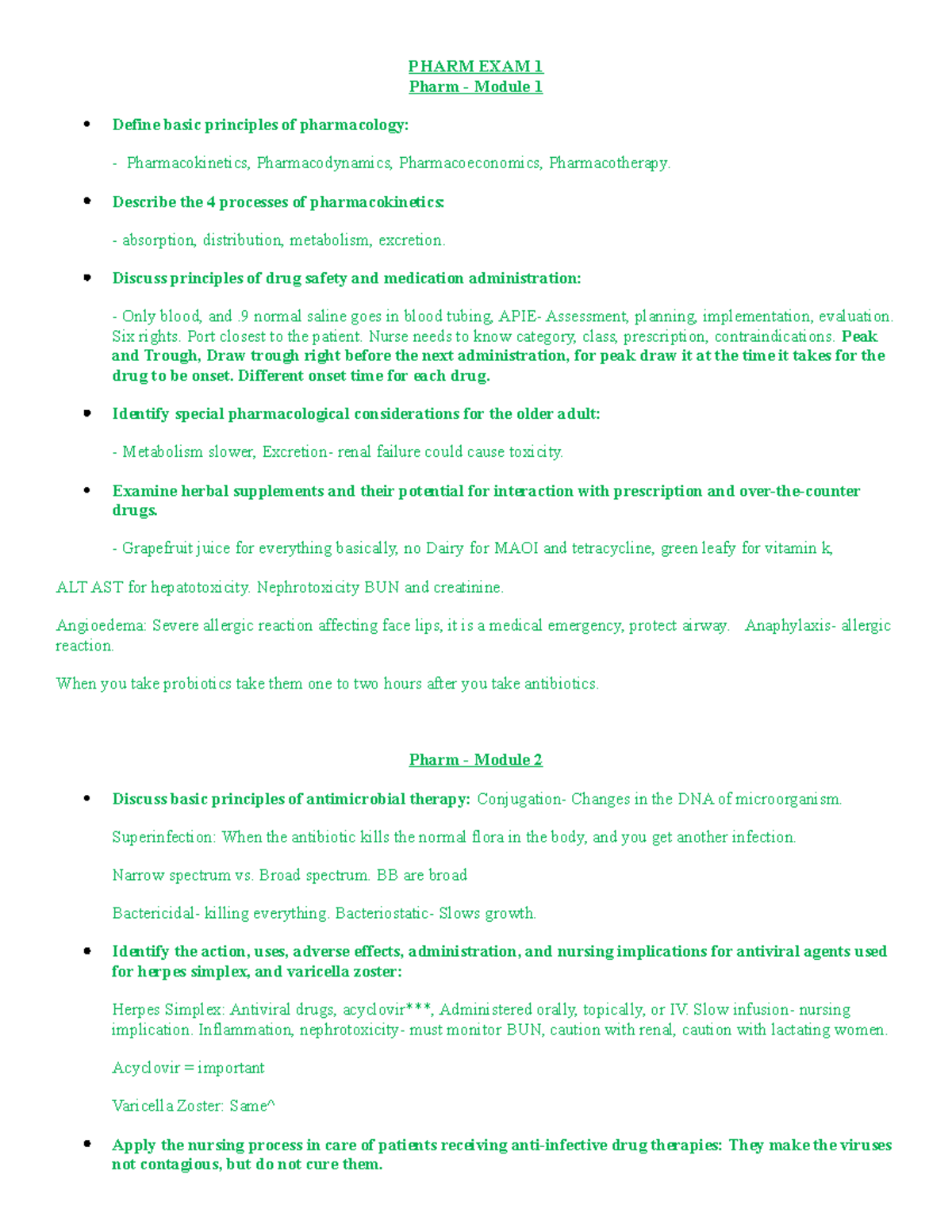 Exam 1 and 2 study guide - PHARM EXAM 1 Pharm - Module 1 Define basic ...