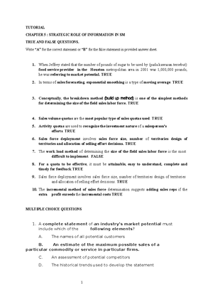 Tutorial Chap 3 CRM Zu - this book behind - TUTORIAL 3 CHAPTER 3: LINKING STRATEGIES AND THE ...