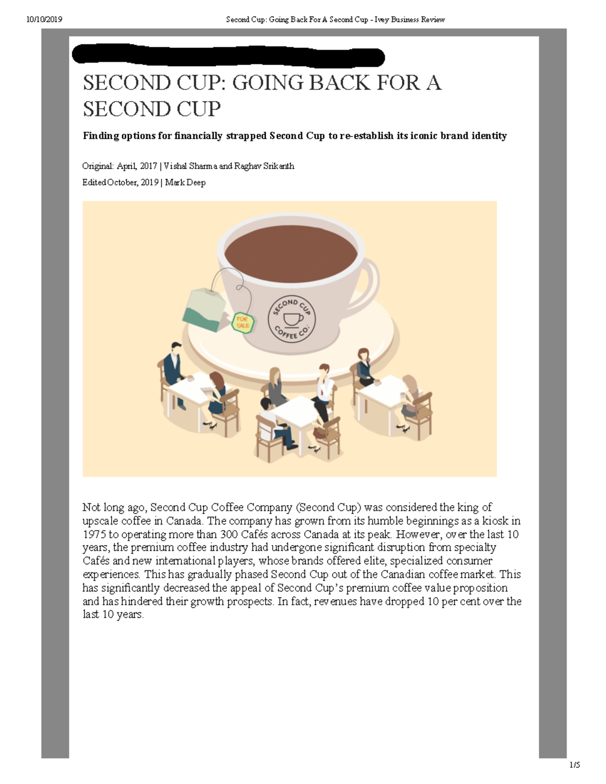 Case- Second Cup Going Back For A Second Cup - Fall 2019 – Centennial ...