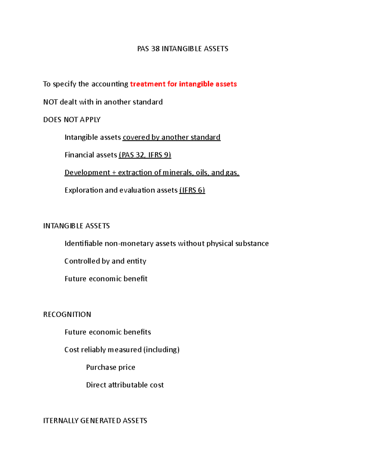 PAS 38 Intangible Assets - PAS 38 INTANGIBLE ASSETS To specify the ...