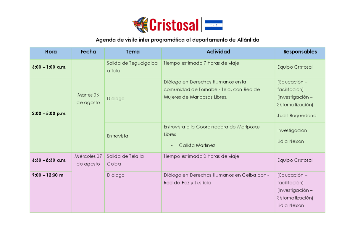Agenda -Atlántida - Agenda de visita inter programática al departamento ...