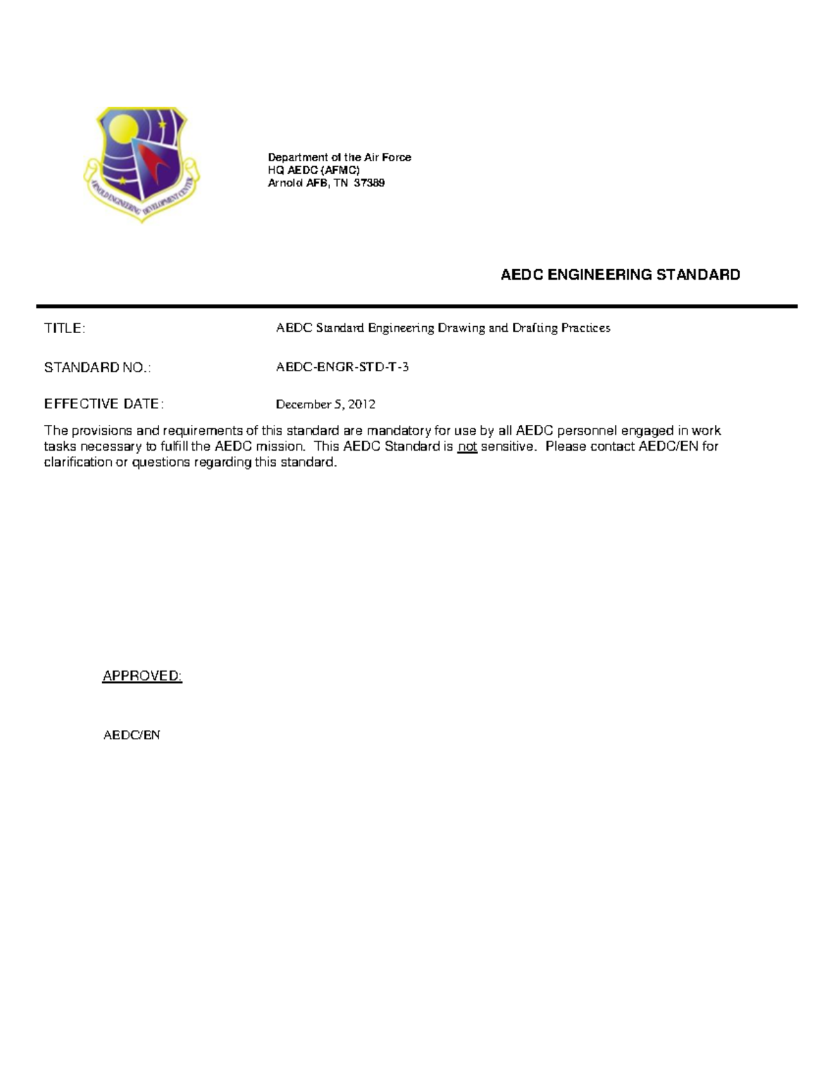 AEDC-ENGR-STD-T-3 Engineering Design AND Drafting Practices - AEDC ...