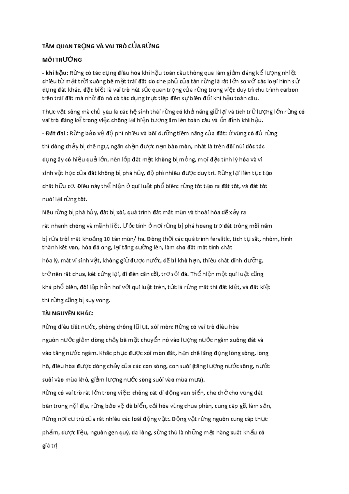 TẦM QUAN TRỌNG VÀ VAI TRÒ CỦA RỪNG - TẦẦM QUAN TR ỌNG VÀ VAI TRÒ C ỦA R ỪNG MÔI TR ƯỜNG khí h ậu ...