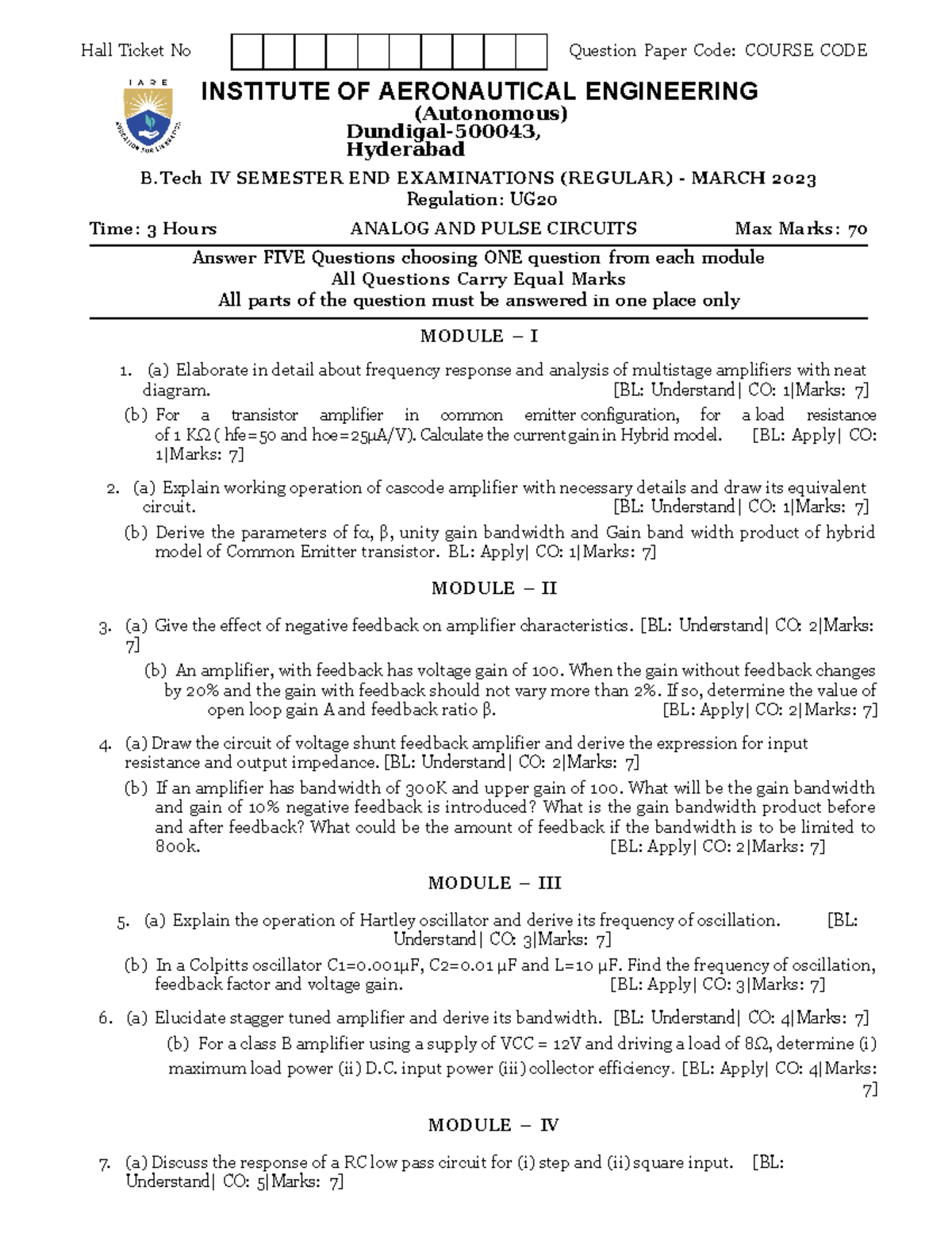 AECC09 APC 1 - Questions - Hall Ticket No Question Paper Code: COURSE ...