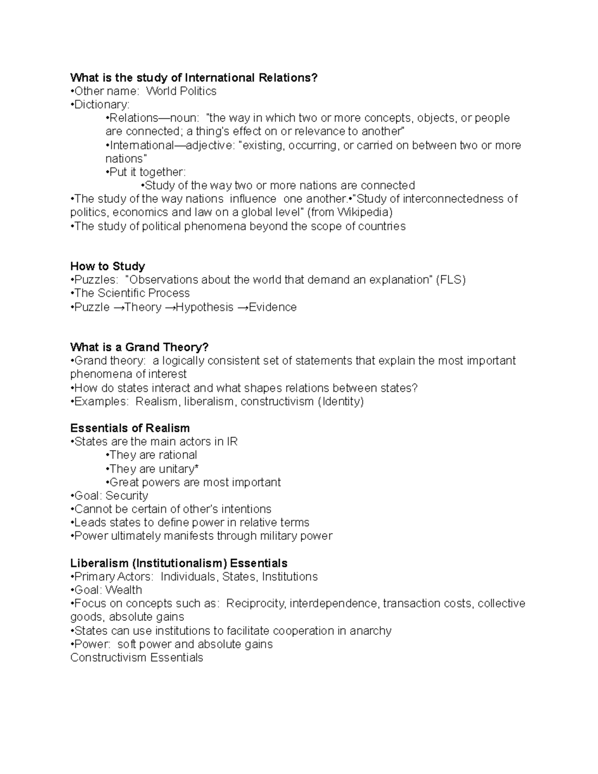 International Relations Study Guide - What is the study of ...