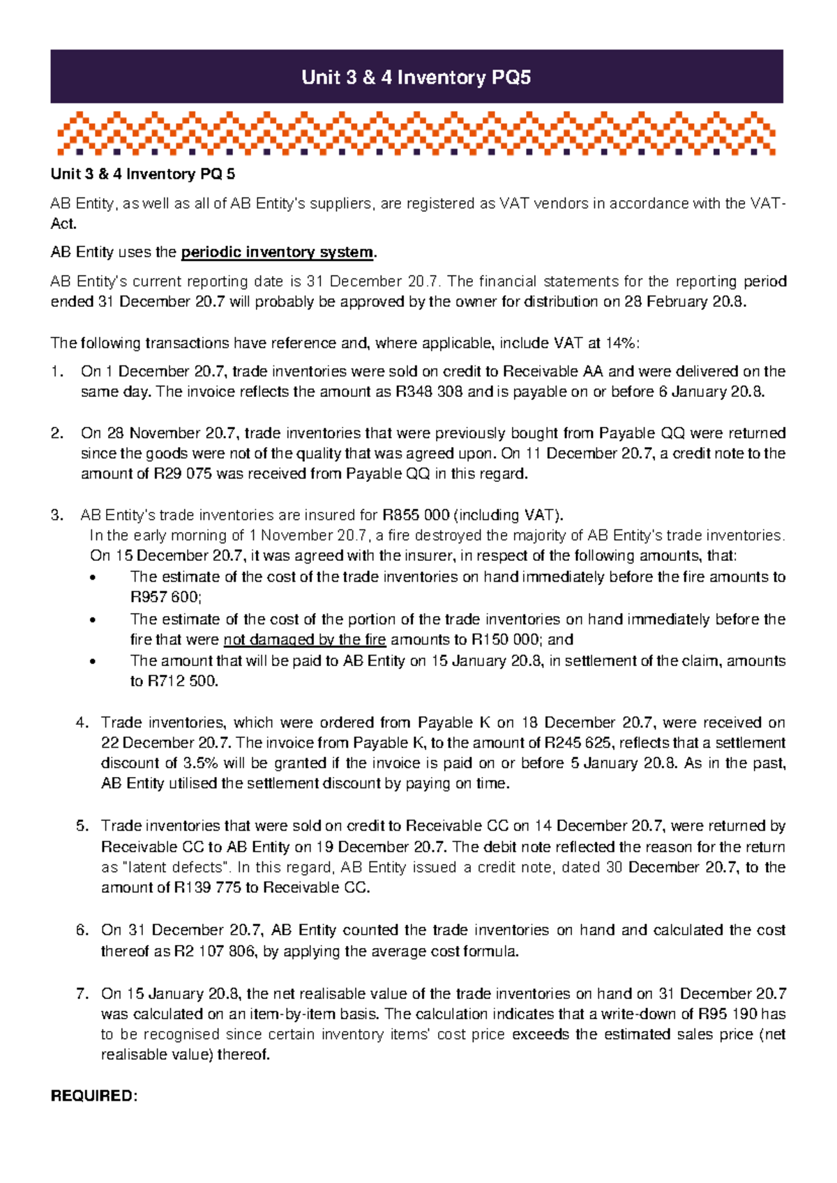 Unit 3 and 4 Inventories PQ5 - Unit 3 & 4 Inventory PQ Unit 3 & 4 ...