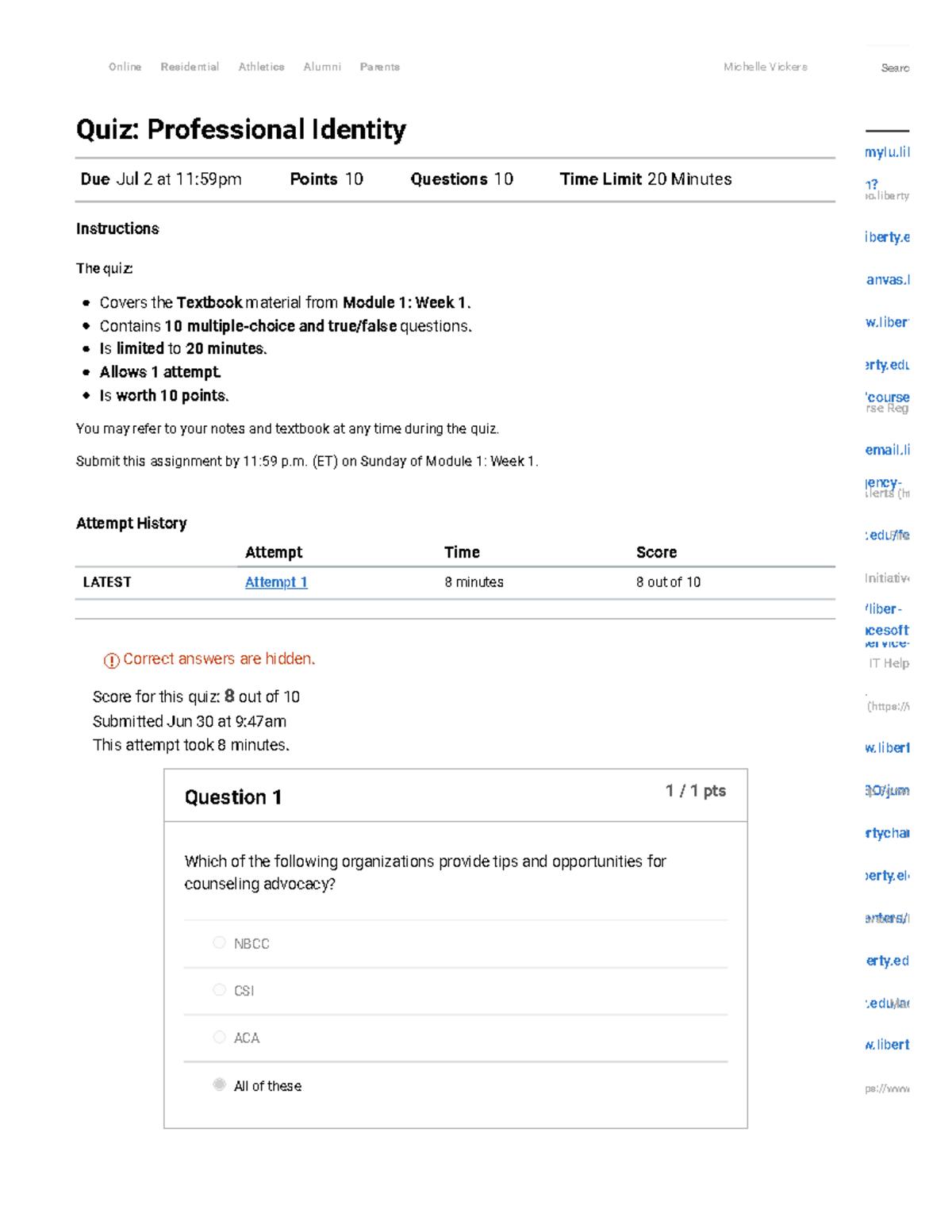 Quiz Professional Identity COUC500 Orientation to Counselor ...
