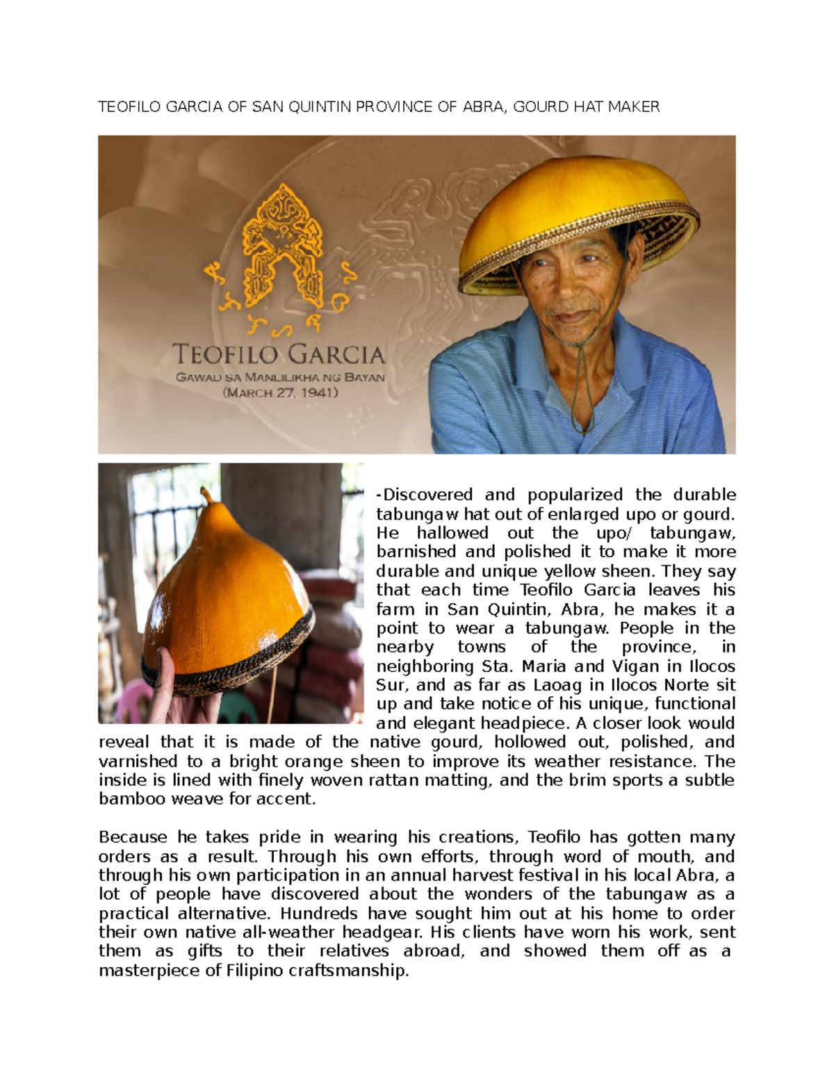 Teofilo Garcia OF SAN Quintin Province OF ABRA - TEOFILO GARCIA OF SAN ...