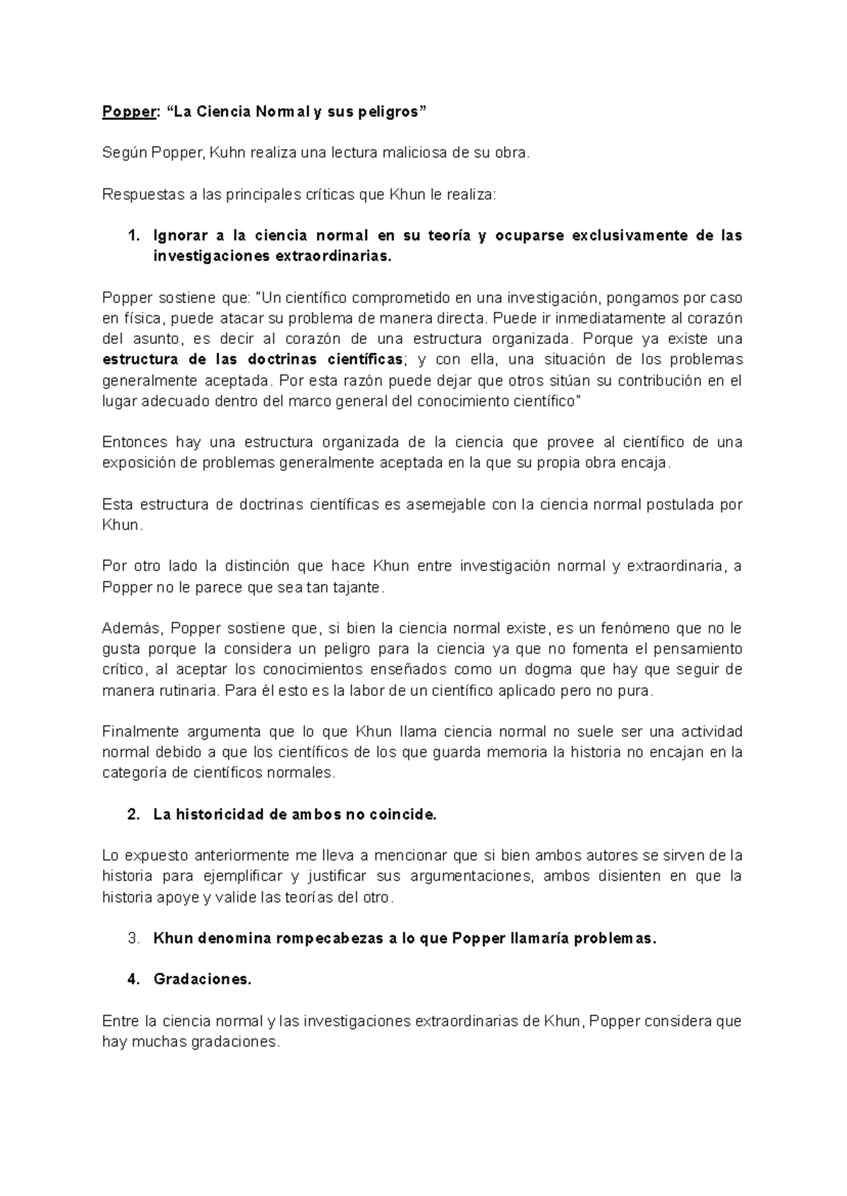 Popper, La ciencia normal y sus peligros. - Popper: “La Ciencia Normal ...