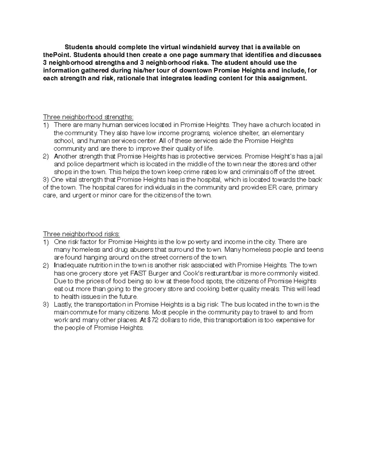 Windshield survey report - Students should complete the virtual ...