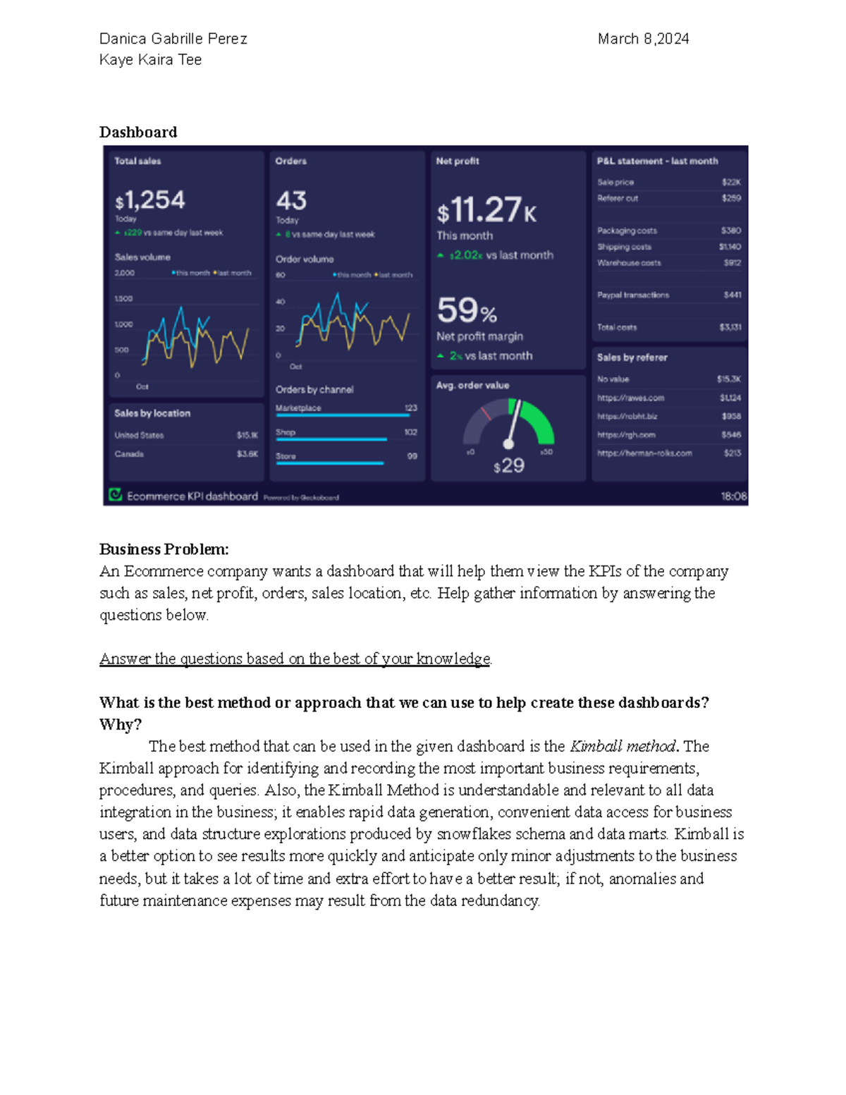 Data Modeling Project - sdfghj - Danica Gabrille Perez March 8, Kaye Kaira Tee Dashboard ...