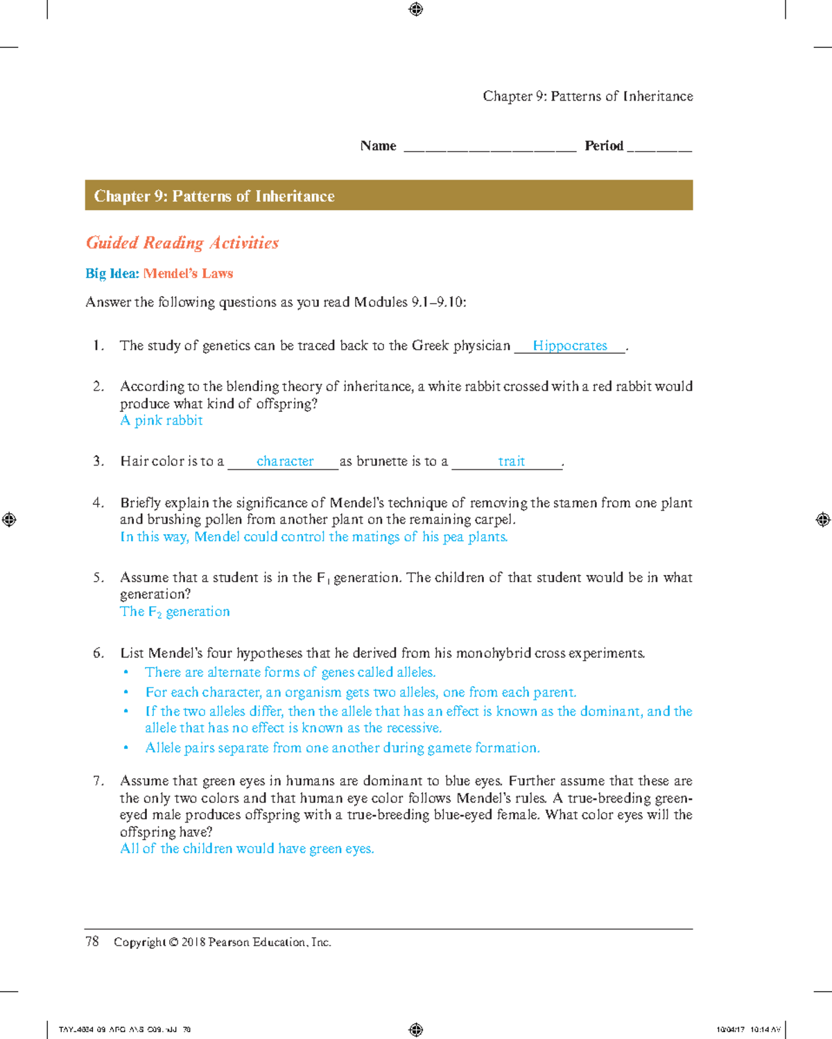 Chapter 9 review answer sheet - BIOLOGY 121 - Studocu