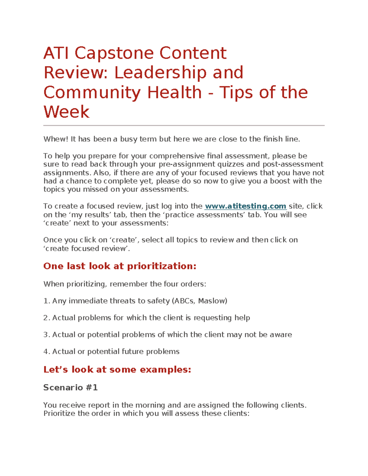 Leadership and Community Health - Tips of the Week - ATI Capstone ...
