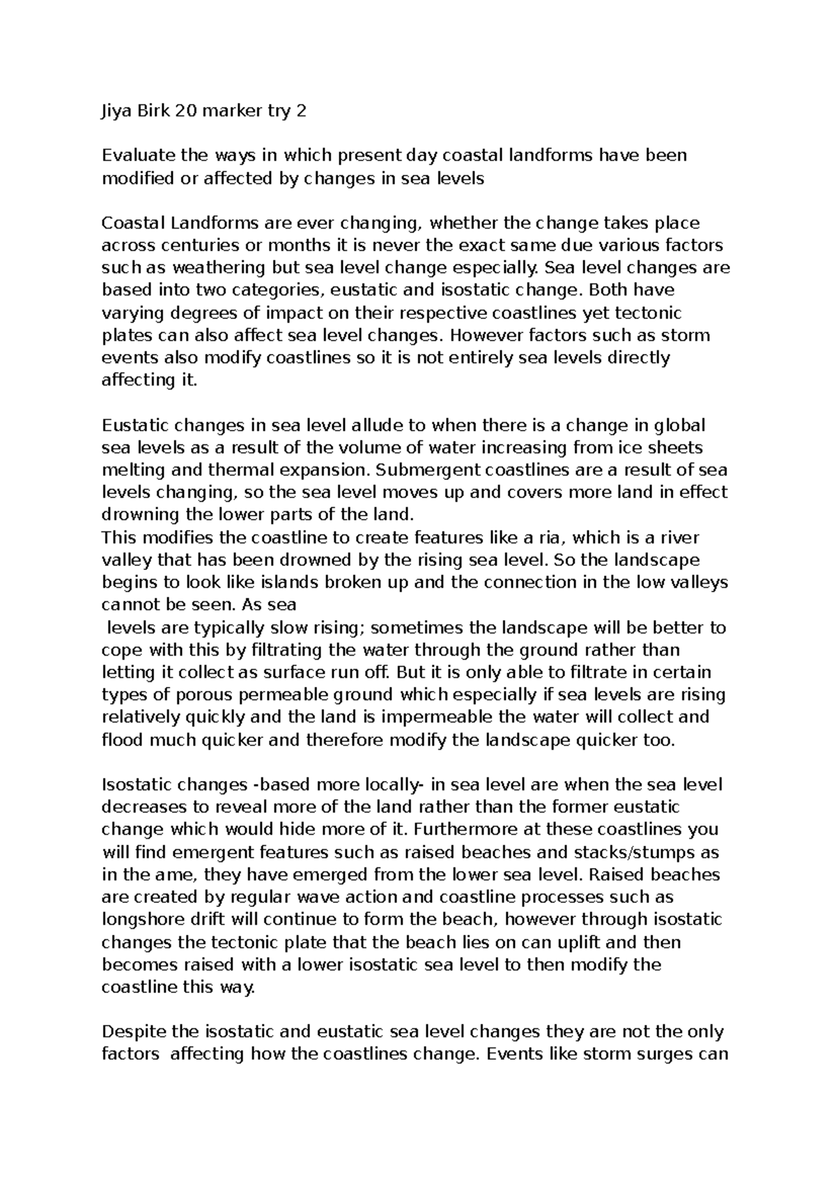 20 marker - its a 20 mark answer - Jiya Birk 20 marker try 2 Evaluate ...