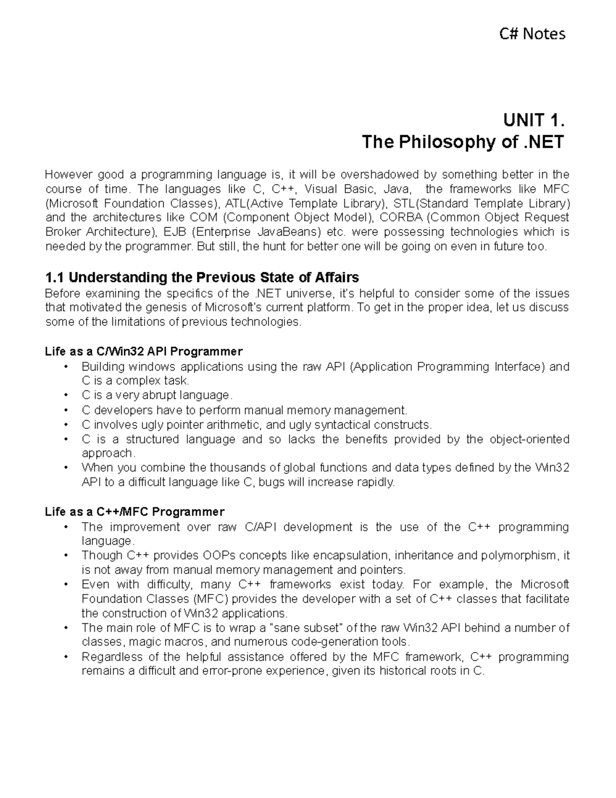 C# Notes 2018 - ok ok - UNIT 1. The Philosophy of .NET However good a ...