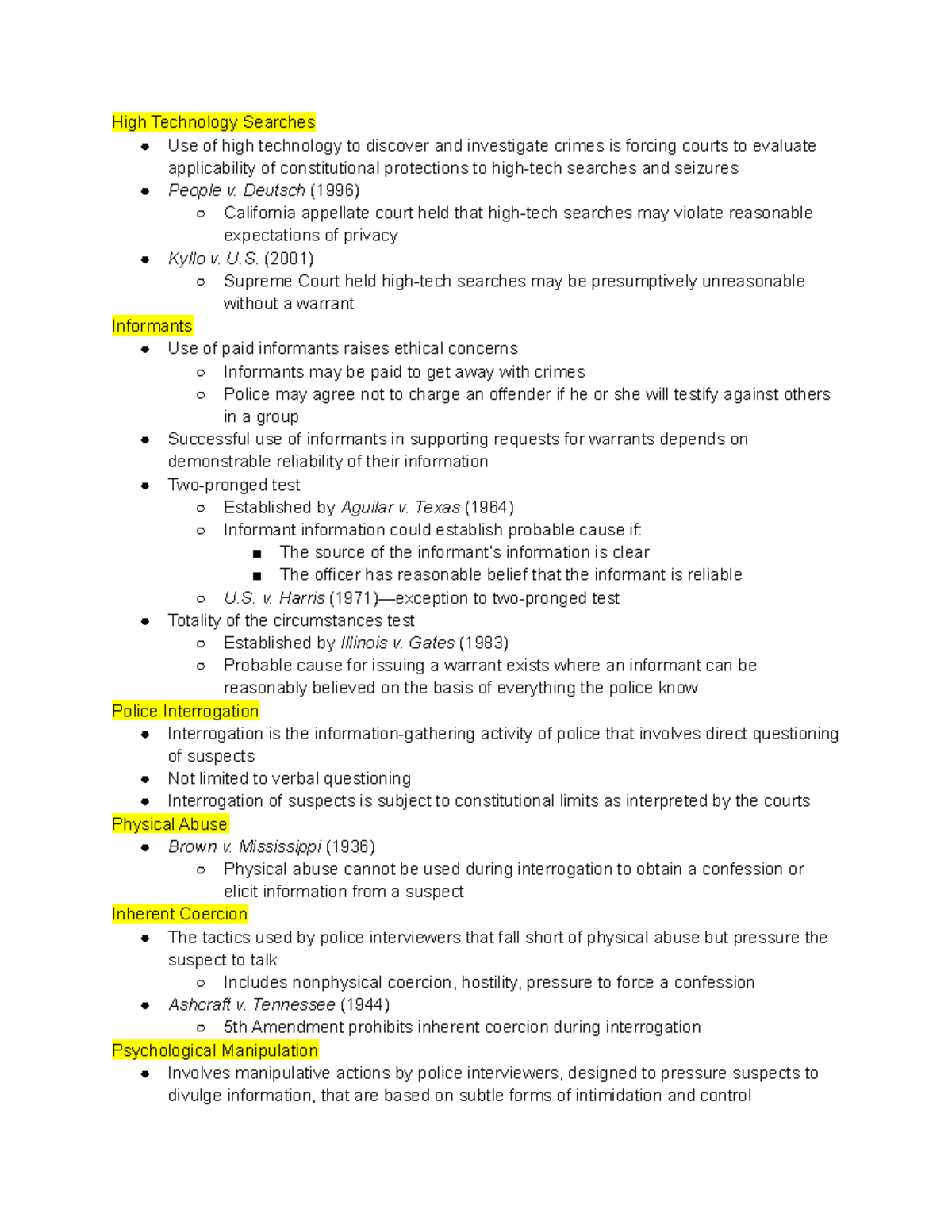 Crim Ch 5 lec notes pt 5 - High Technology Searches Use of high ...
