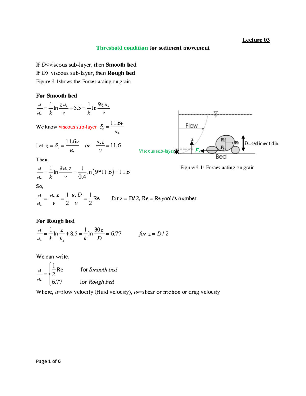 Lecture 03 Threshold condition for sediment movement - For Smooth bed 1 ...