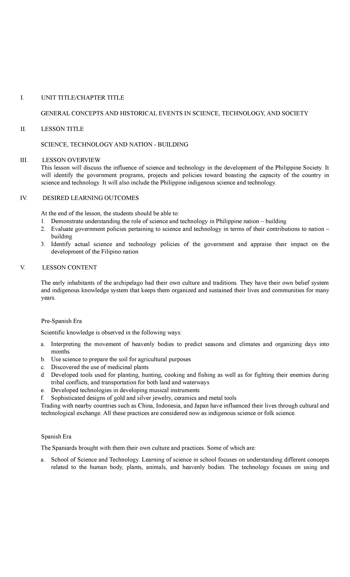 STS Module 4 - At the end of the lesson, the students should be able to ...