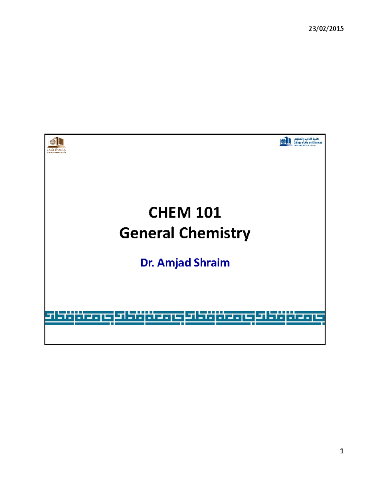 Ch1 1 dr amajad - chemistry chapter 1 practice materials - CHEM 101 ...