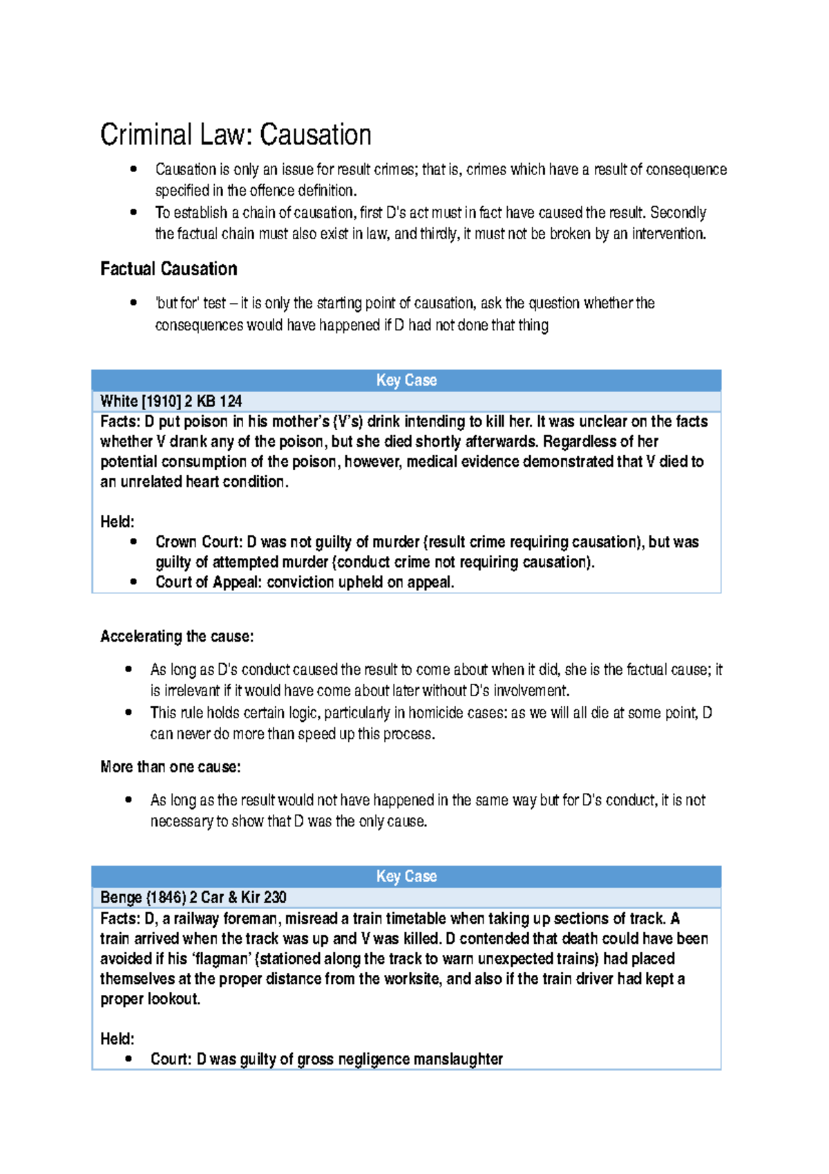 Criminal law causation - Criminal Law: Causat ion Causation is only an ...