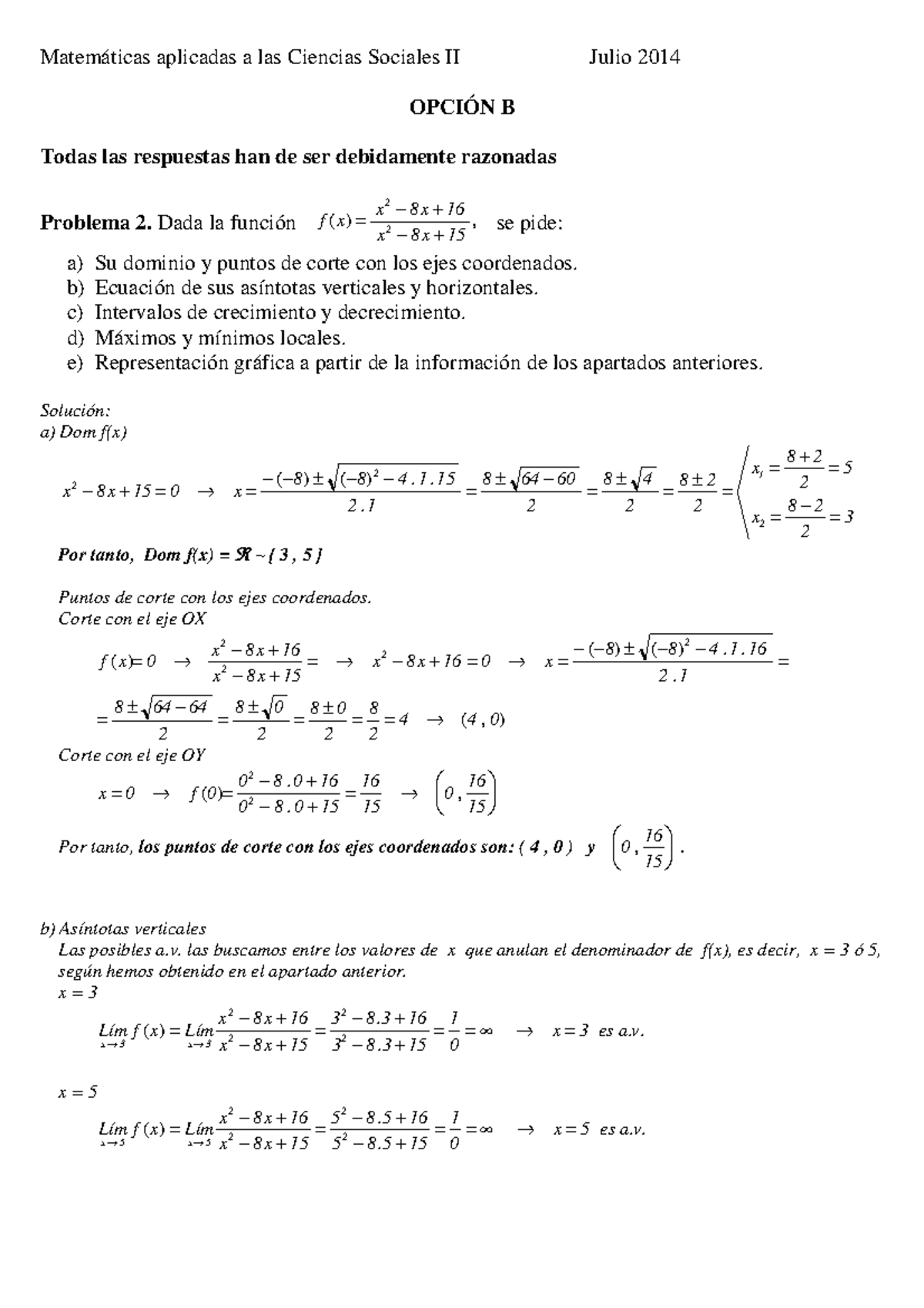 Sol Jul 2014 A2 - Ejercicio resuelto representación de funciones - Matemáticas aplicadas a las ...
