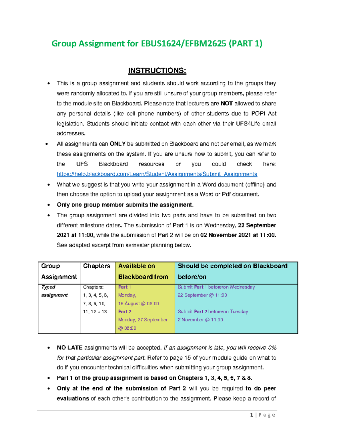 Assignment Part 1 - Part 1 of 2 - Group Assignment for EBUS1624 ...