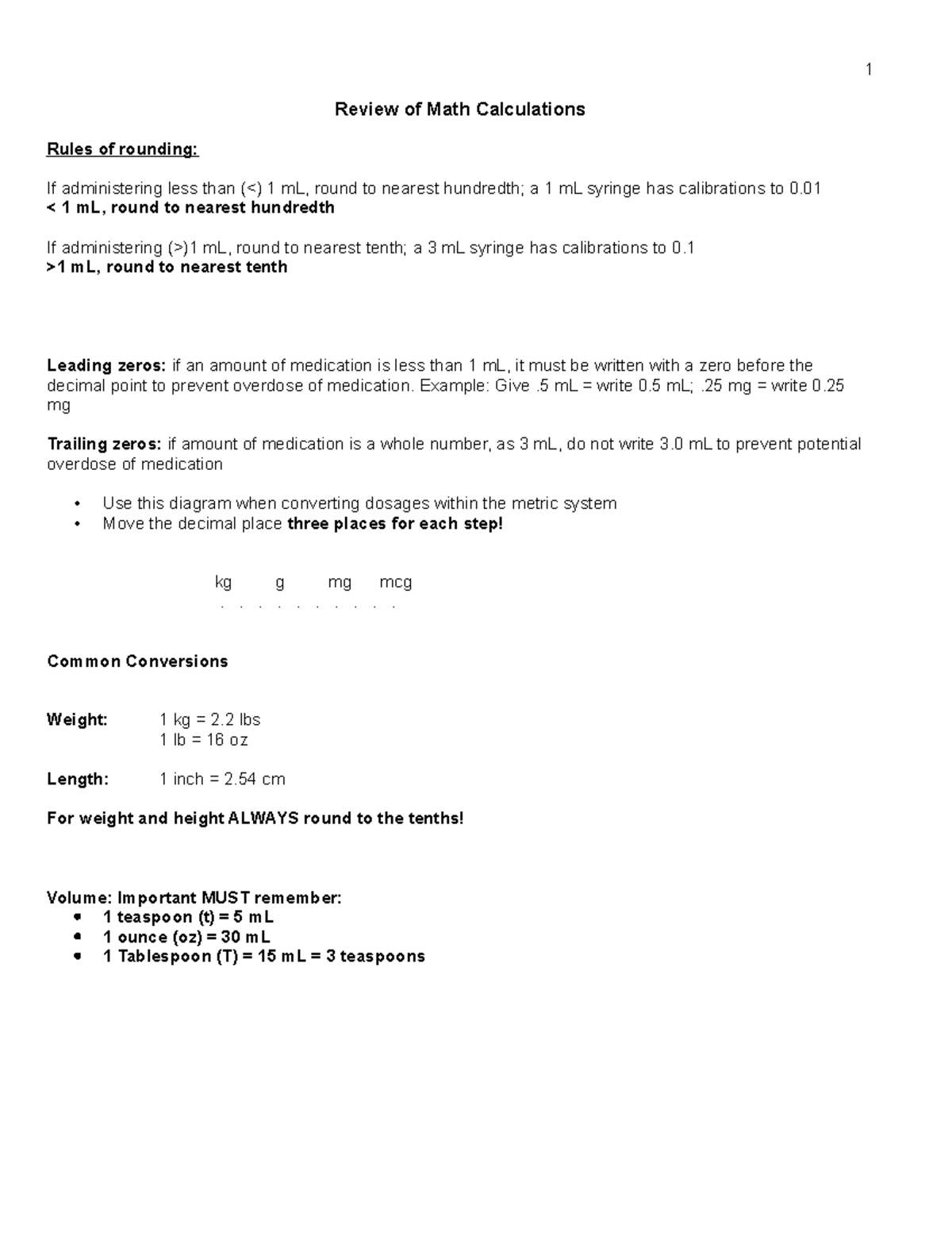 Review of math calculations all courses - Review of Math Calculations ...