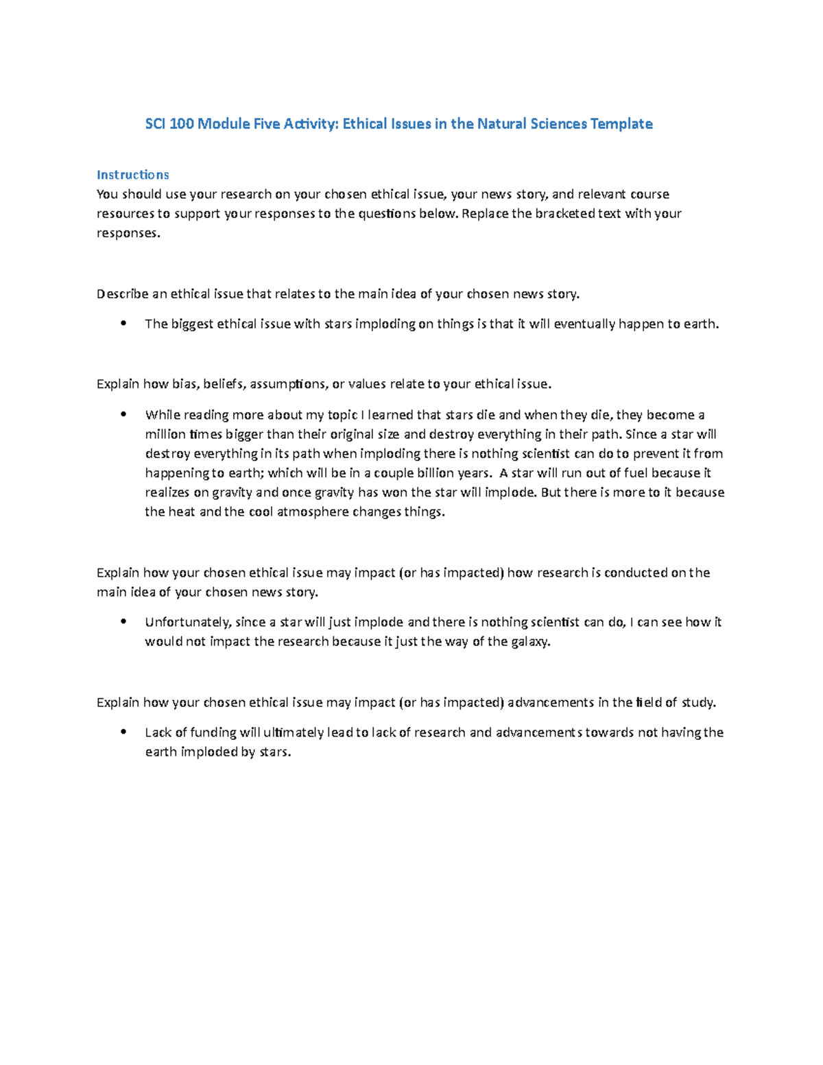 5-2 activity natural science - SCI 100 Module Five Activity: Ethical ...