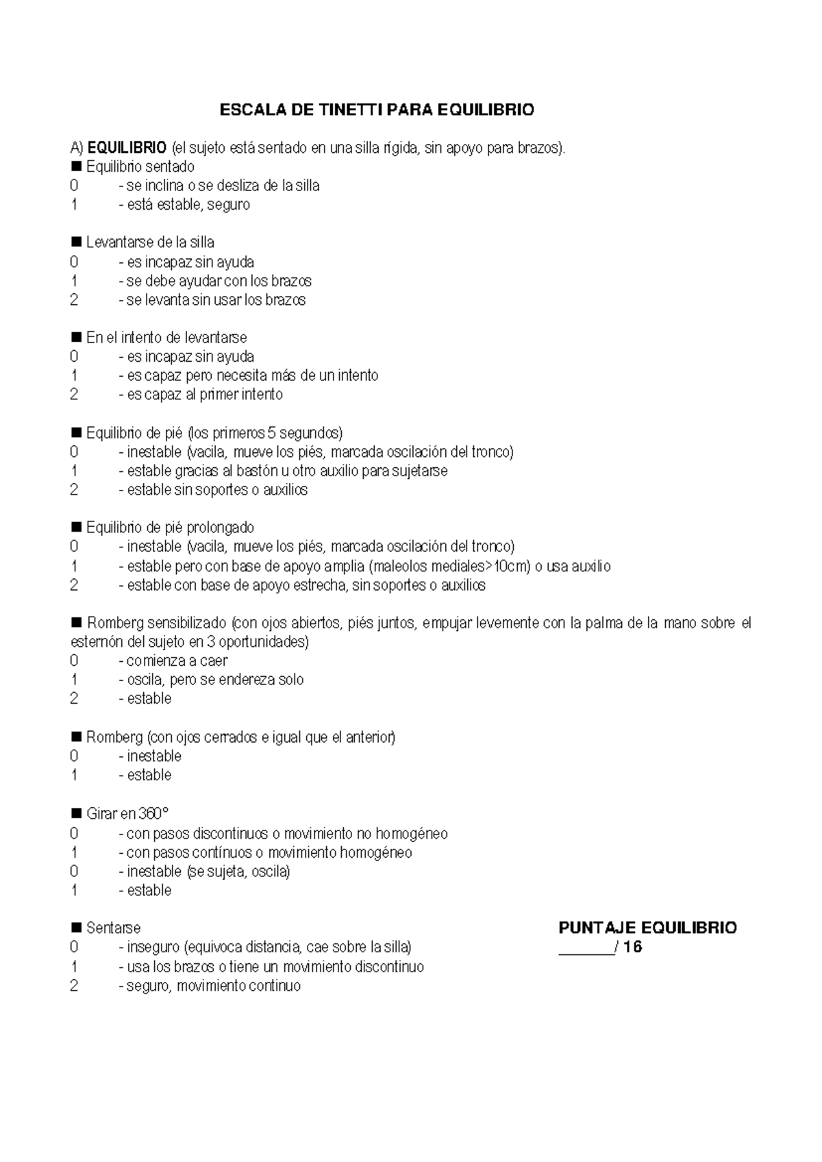 Escala DE Tinetti - instrumento - ESCALA DE TINETTI PARA EQUILIBRIO A ...