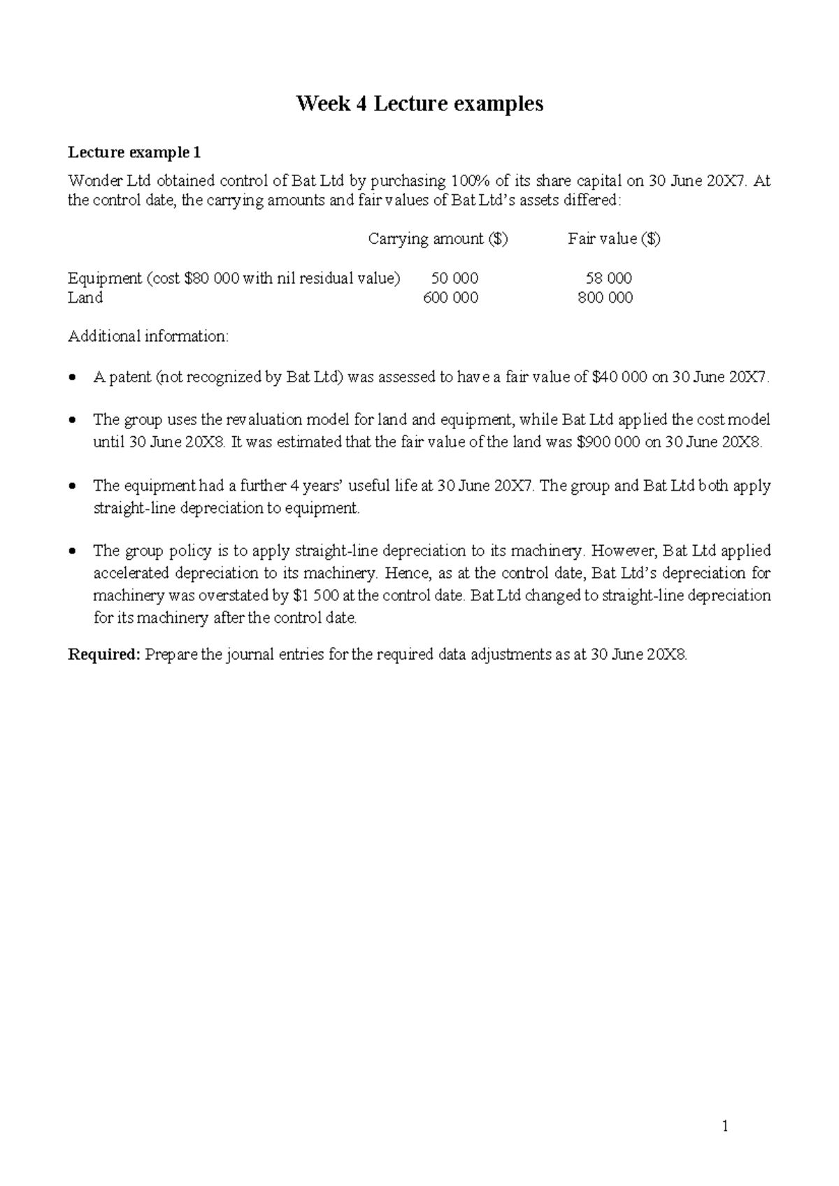 Week 4 lecture examples - updated (final) - Week 4 Lecture examples Lecture example 1 Wonder Ltd ...