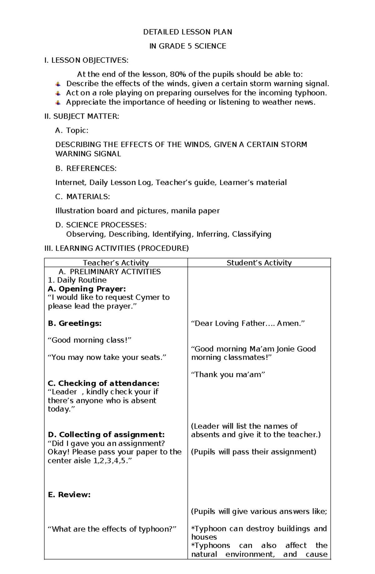 Detailed Lesson PLAN IN Grade 5 Science-1 - DETAILED LESSON PLAN IN ...